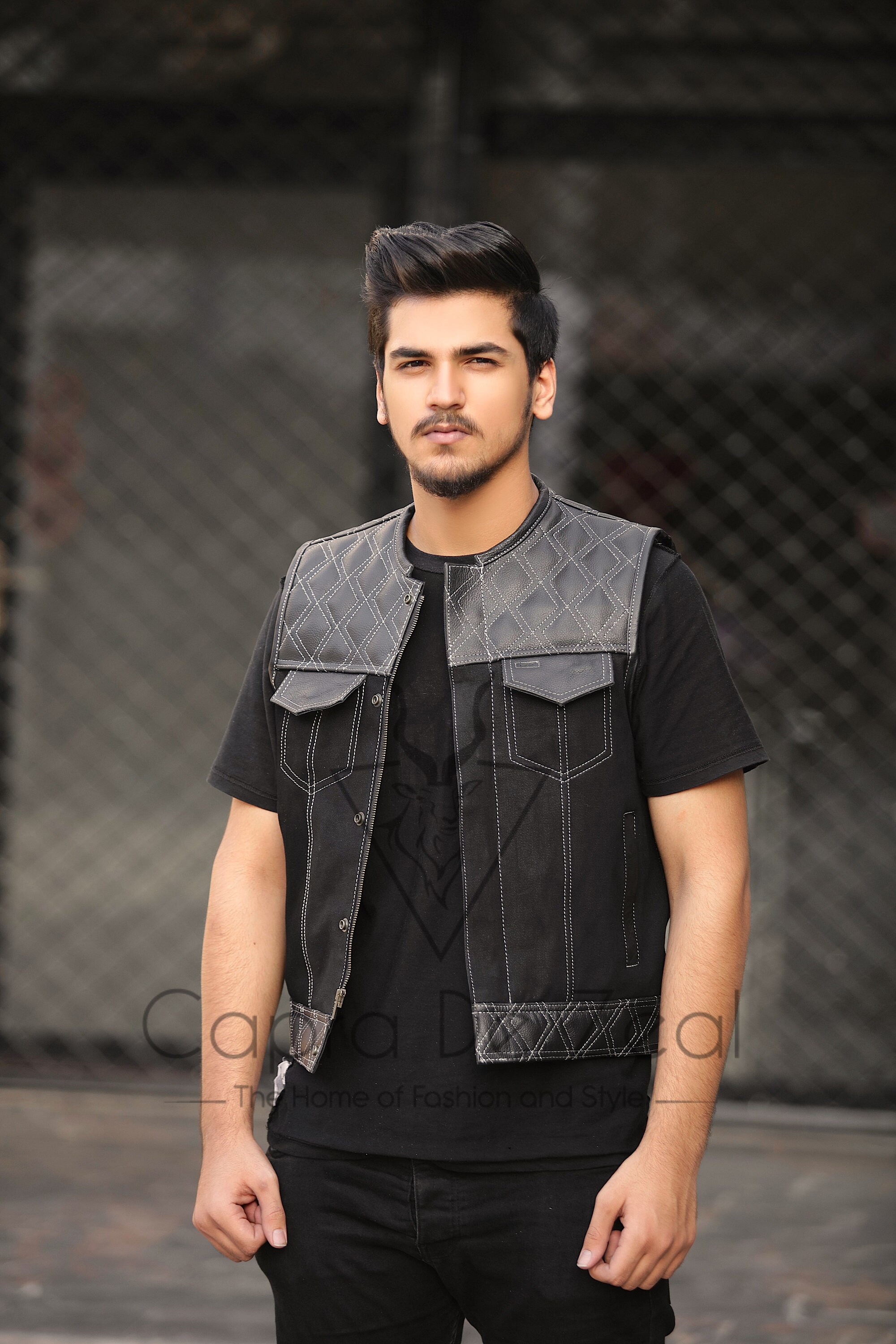 Men's Club Style Leather and Denim Vest Black Sorrow Stich Hunt Club ...