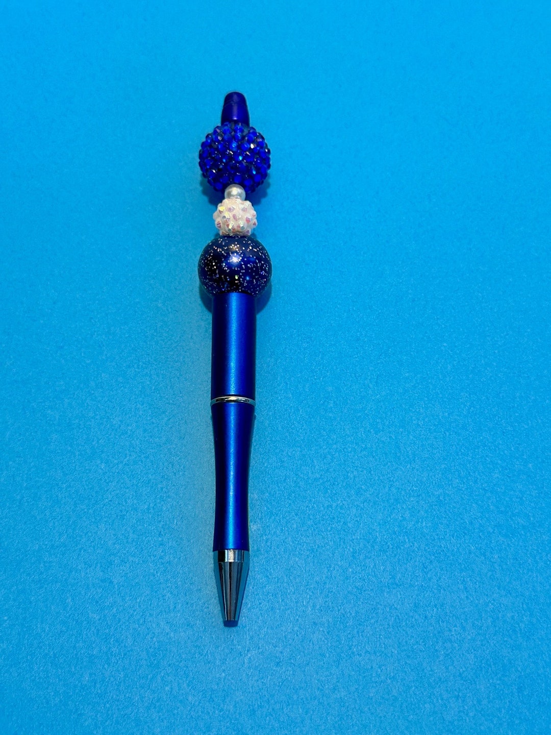 Blue Beaded Pen | Blue and White Rhinestone Pen | Black Ink | Fall - Etsy