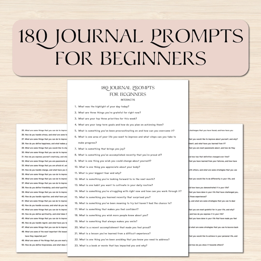 180 Journal Prompts for Beginners, Personal Development, Mindfulness ...