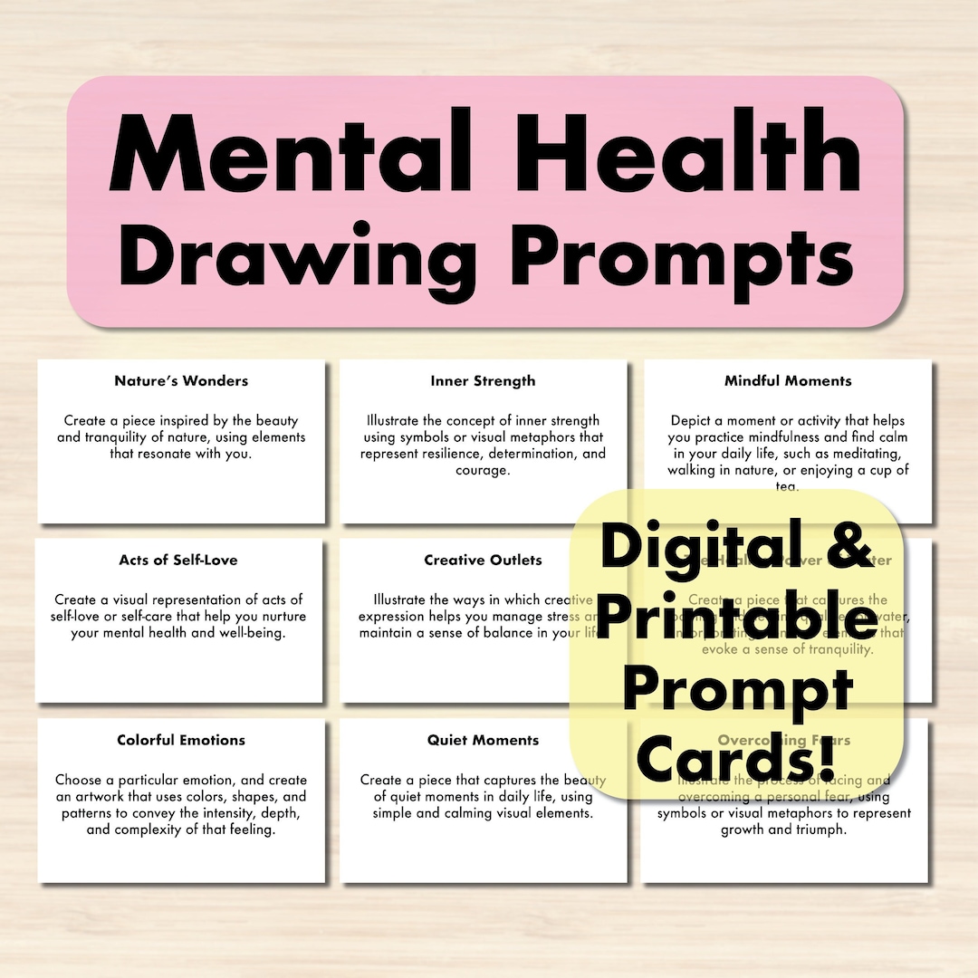 Mental Health Drawing Prompts Card Set, Self Care Journaling Prompt - Etsy