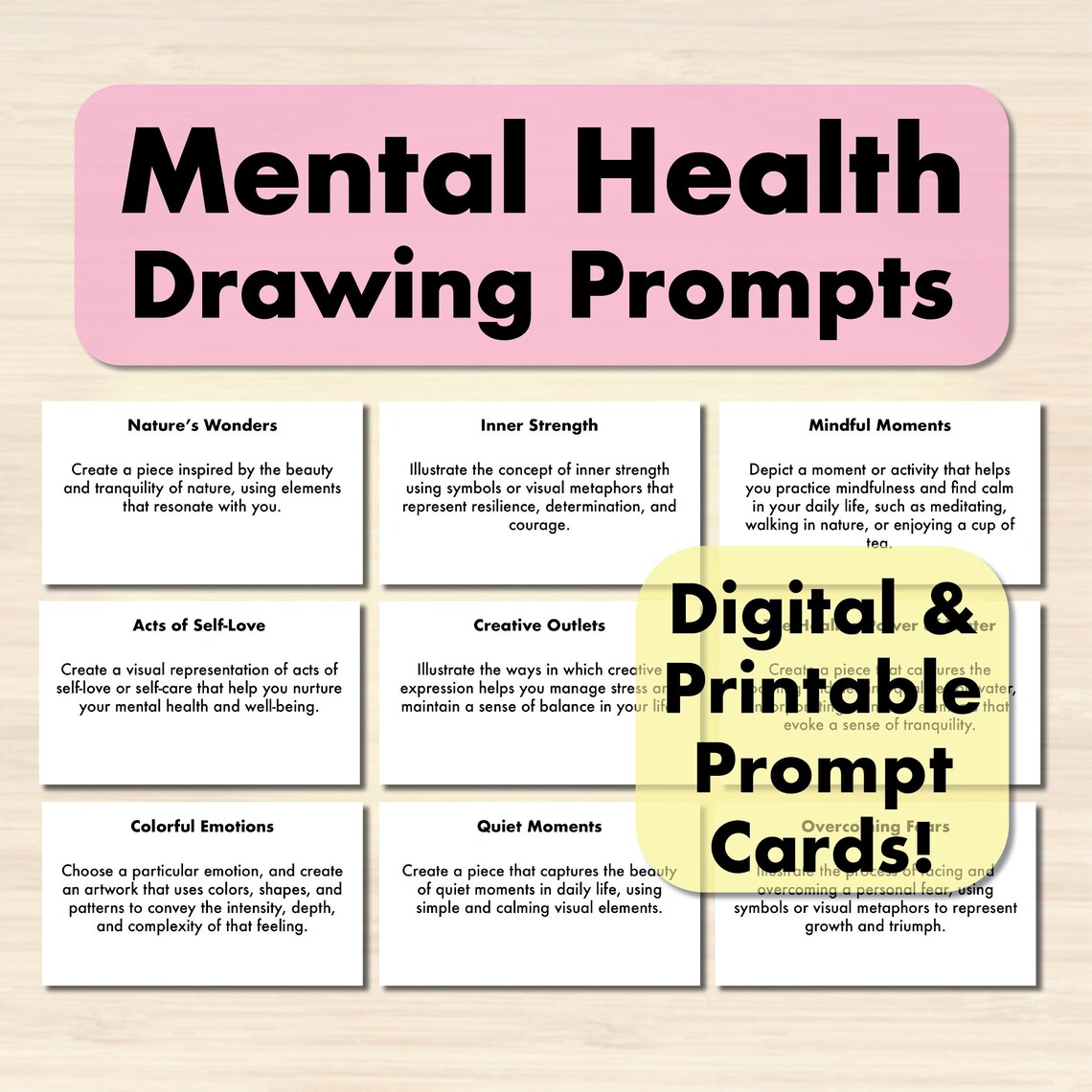 Mental Health Drawing Prompts Card Set, Self Care Journaling Prompt - Etsy