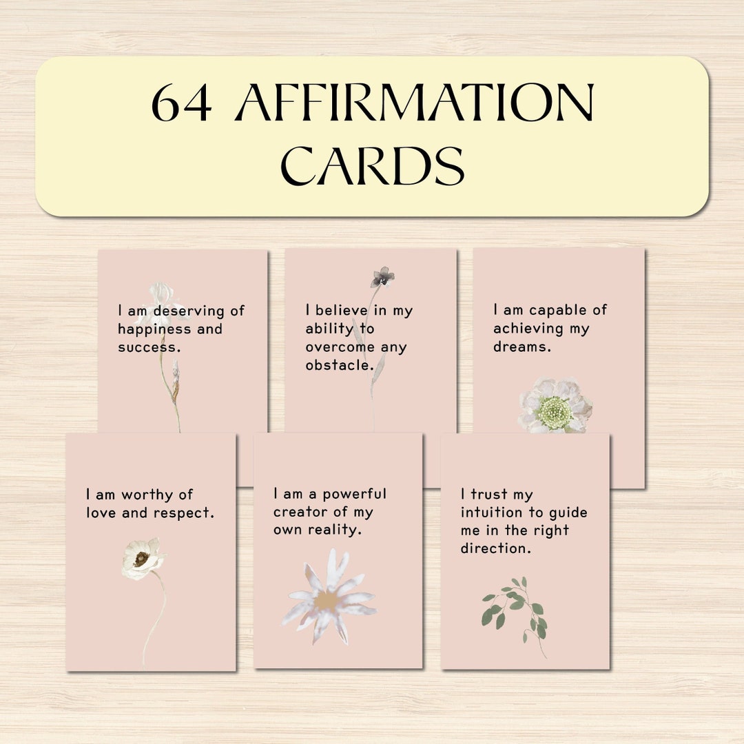 Affirmation Cards - 64 Mindful Watercolor Flower Affirmations for ...