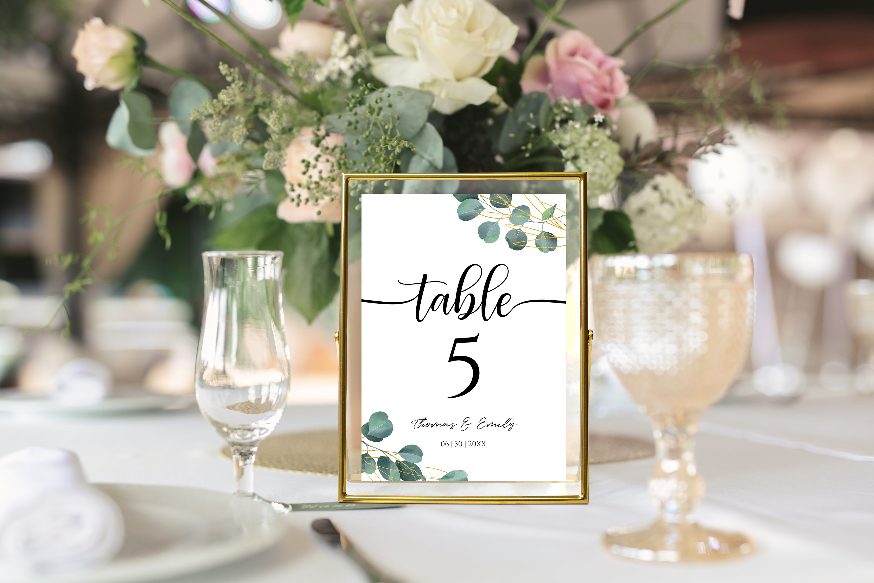 Editable Wedding Table Number Template With Eucalyptus, Printable ...