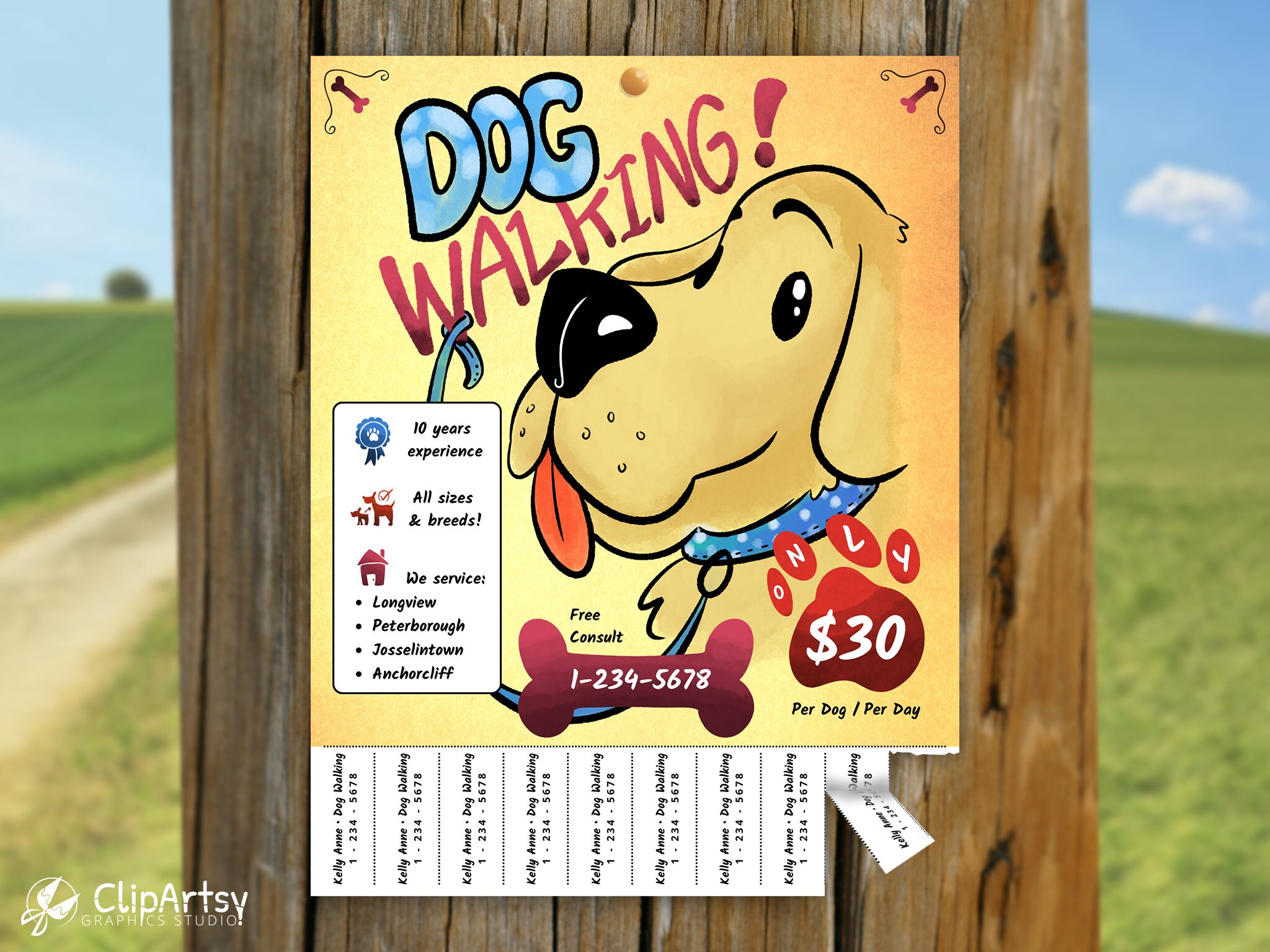 Dog Walking Community Flyer | Hand-drawn Graphics & Icons | Fully ...