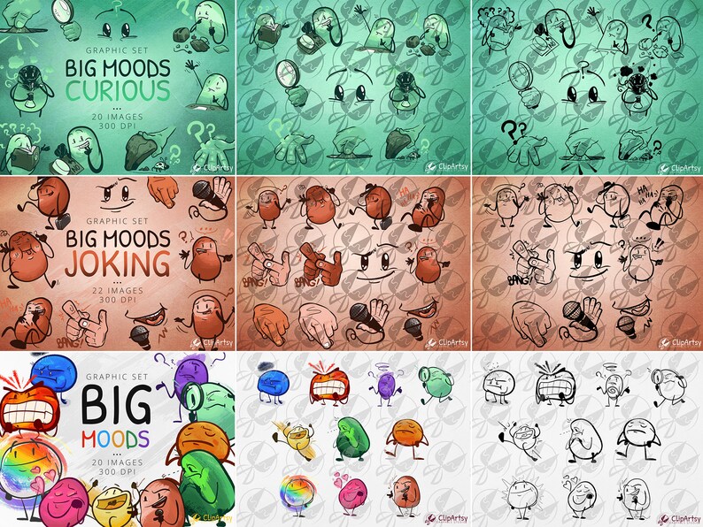 Mega Moods Emotion Clipart Ultimate Bundle Digital Print-ready Graphics ...