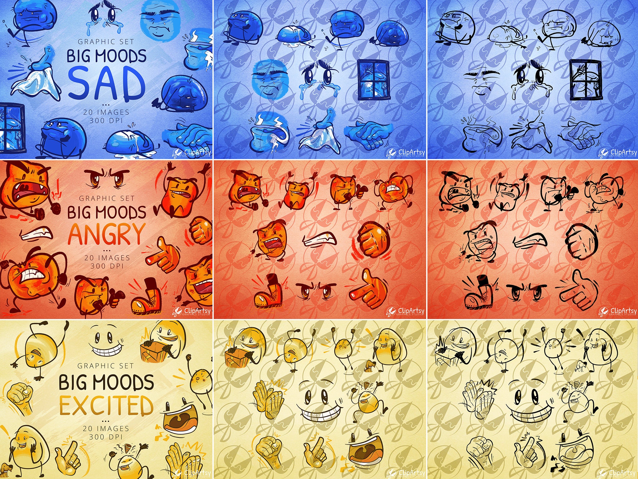 Mega Moods Emotion Clipart Ultimate Bundle Digital Print-ready Graphics ...