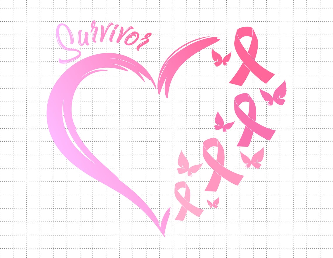 Pink Butterfly Heart Survivor Breast Cancer Awareness Svg Png, Pink ...