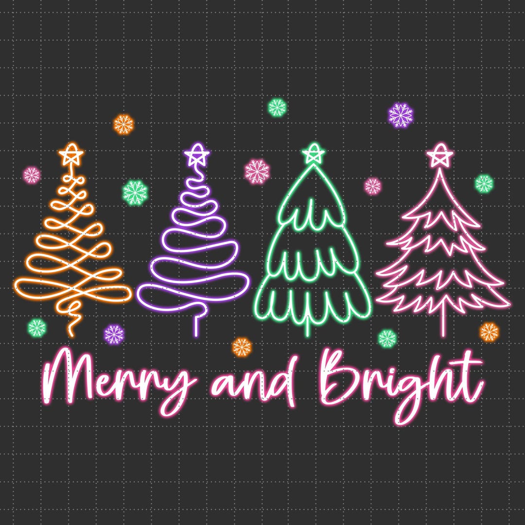 Merry Christmas Png, Merry and Bright Neon Png, Xmas Holiday Png ...