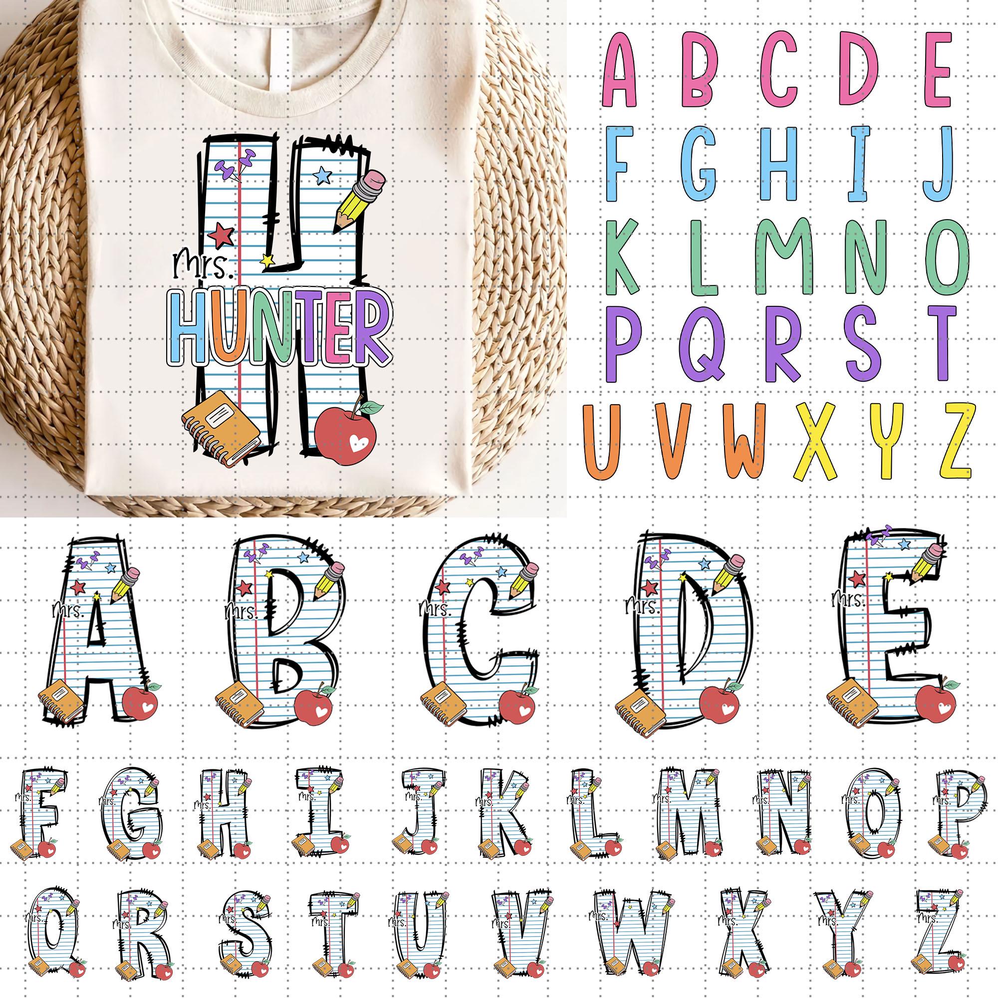 Custom Alphabet Teacher Name Png, Last Day of School Png, Apple Pencil ...