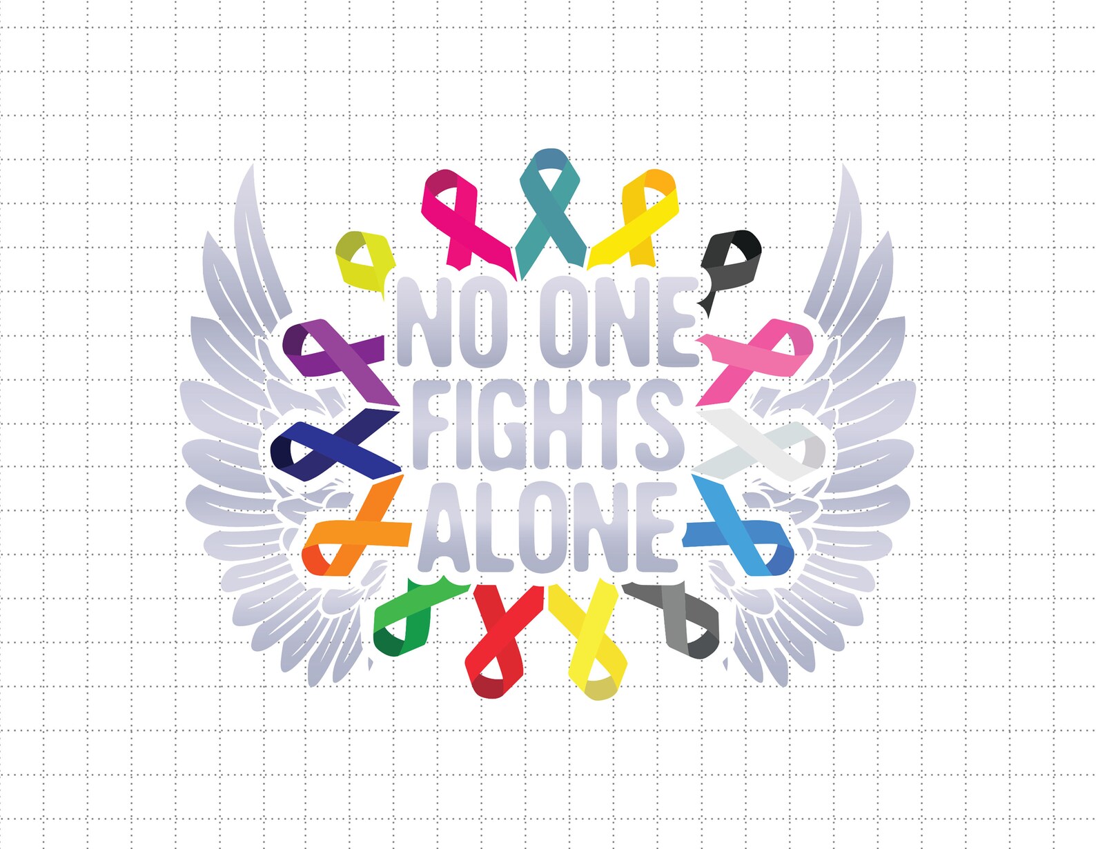 No One Fights Alone Multicolor Ribbon for Cancer Awareness - Etsy