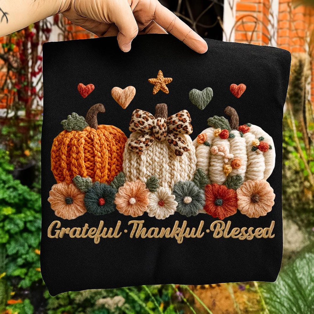 Yarn Crochet Floral Fall Pumpkin Png, Greatful Thankful Blessed ...
