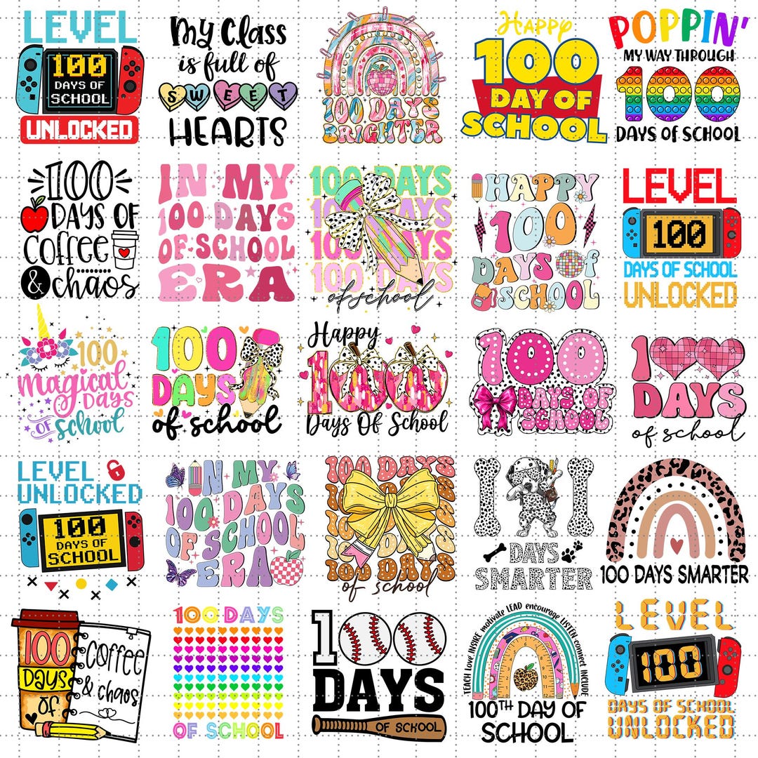 Coquette Bow 100 Days of School Pencil PNG Bundle, 100 Days of School ...