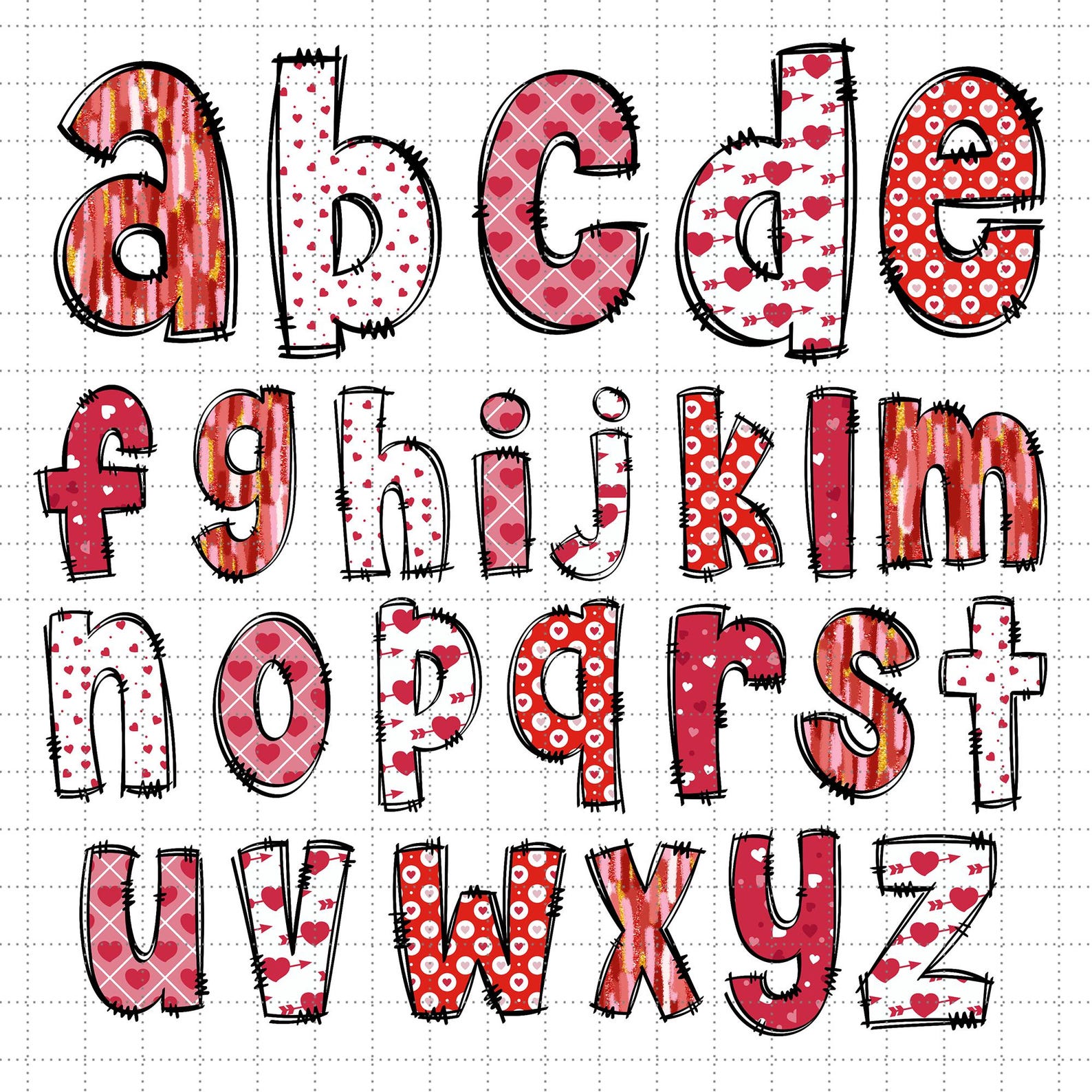 Valentine Doodle Letters V2 Png Bundle, Valentines Alphabet PNG ...