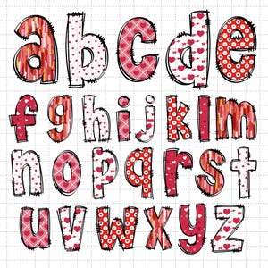 Valentine Doodle Letters V2, Valentines Alphabet PNG, Valentines Day ...