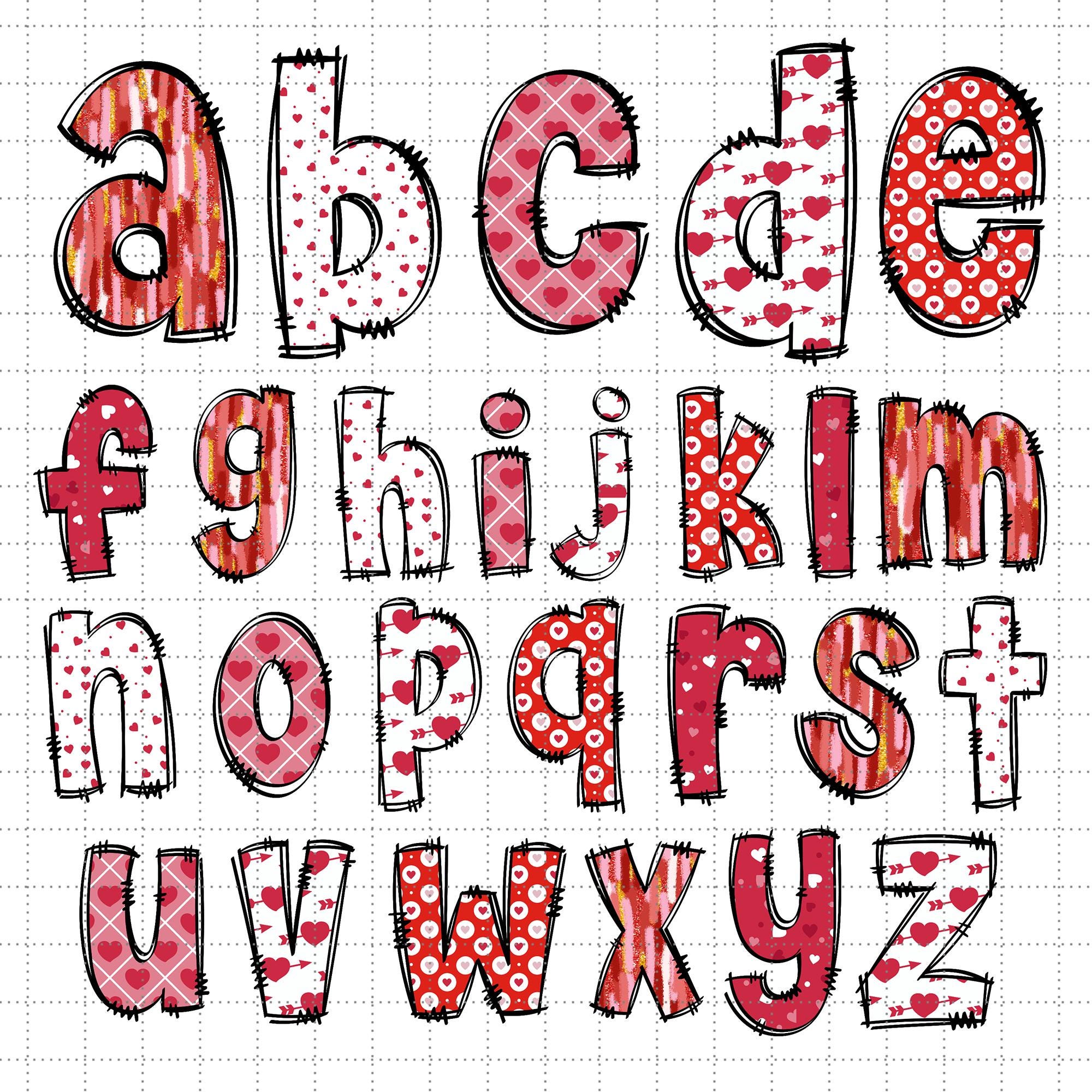 Valentine Doodle Letters V2 Png Bundle, Valentines Alphabet PNG ...