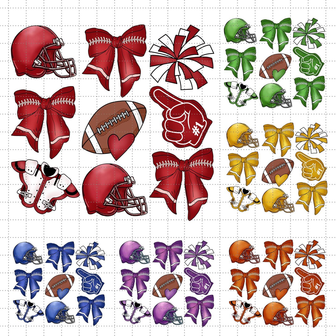 Colorful Football Design Png, Cheer Football Coquette Bows Png, Retro ...