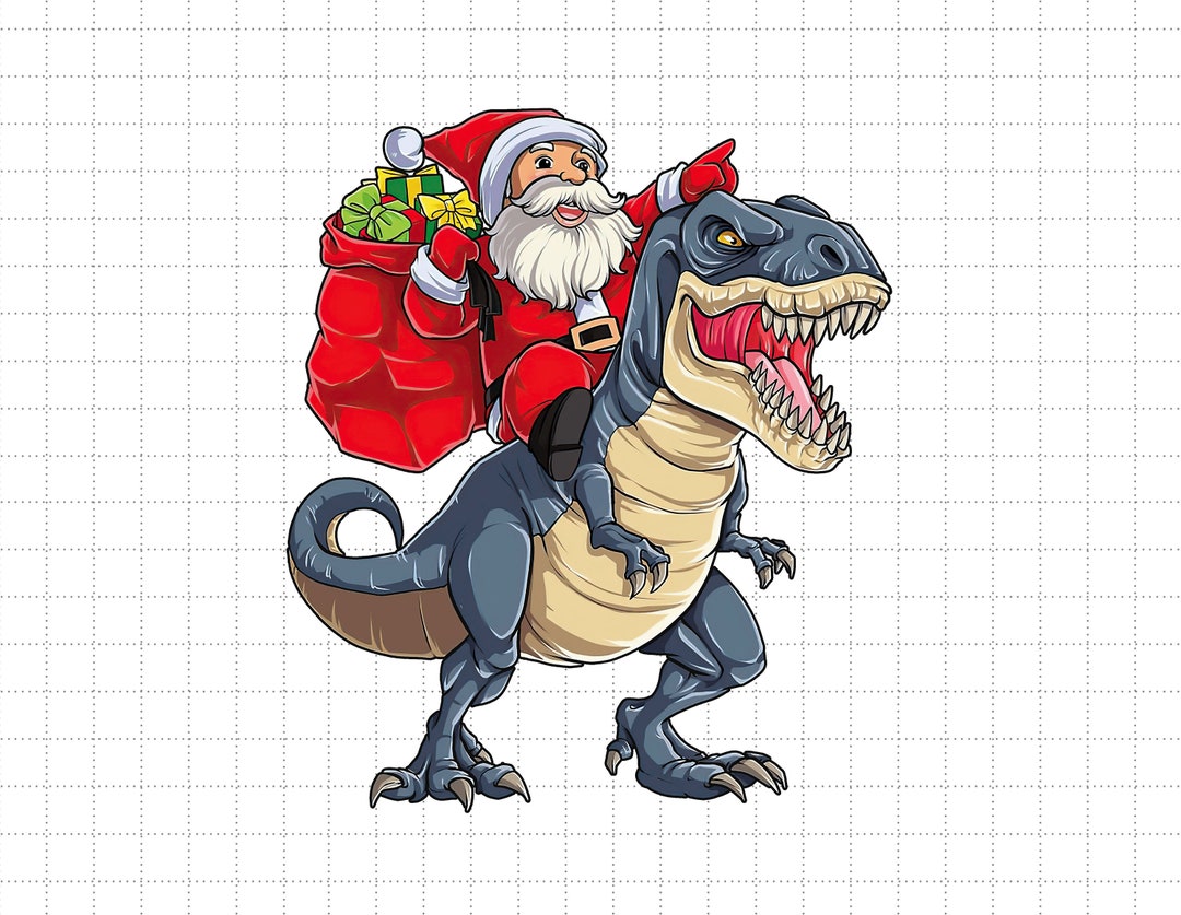 Santa Riding Dinosaur Png, Christmas Dinosaur Png, Christmas Light T ...