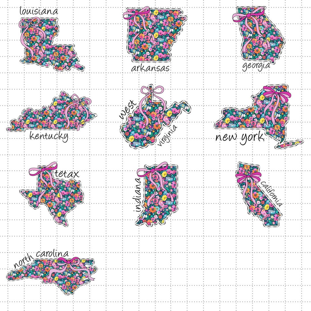 Bundle 10 States Preppy Png, Floral USA States Georgia Png, 4th of July ...