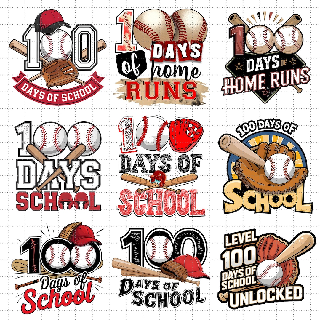 100 Days of School Baseball Png Bundle, 100 Day Smater Png, Schooling ...