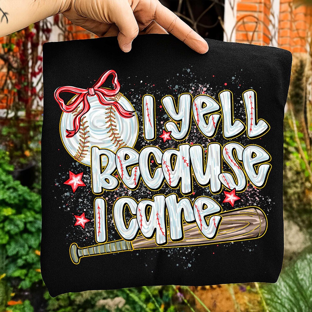 I Yell Because I Care Png, Retro Baseball Png, Coquette Baseball Bow ...
