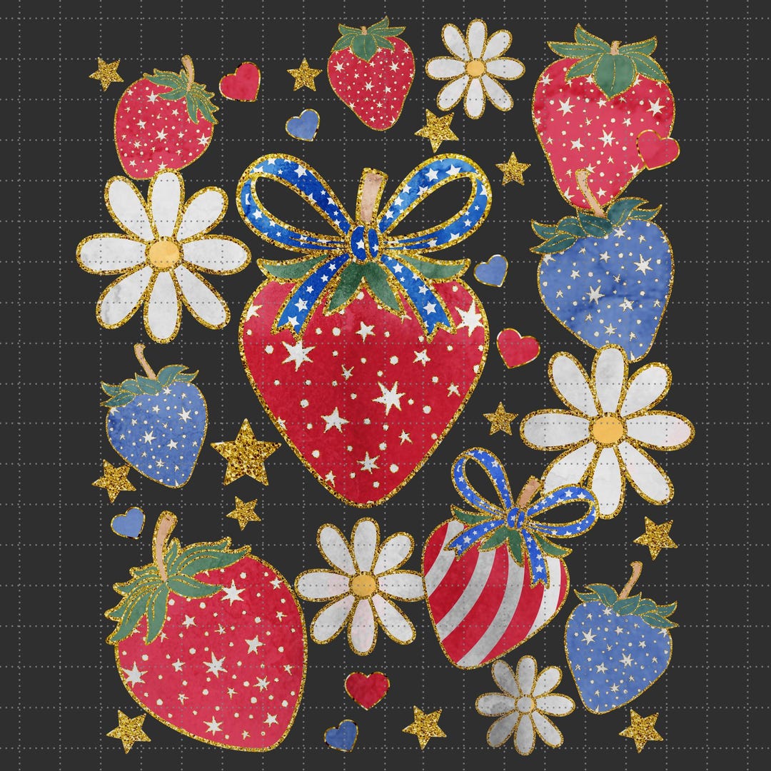 Boho 4th of July Strawberry PNG, Patriotic Bow Sublimation Design ...