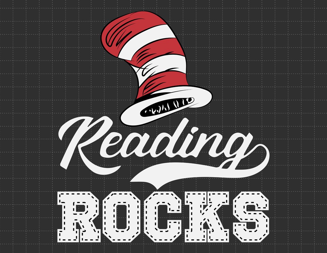 Reading Rocks Svg, Read Across America Svg, Reading Svg, Cute Cat in ...