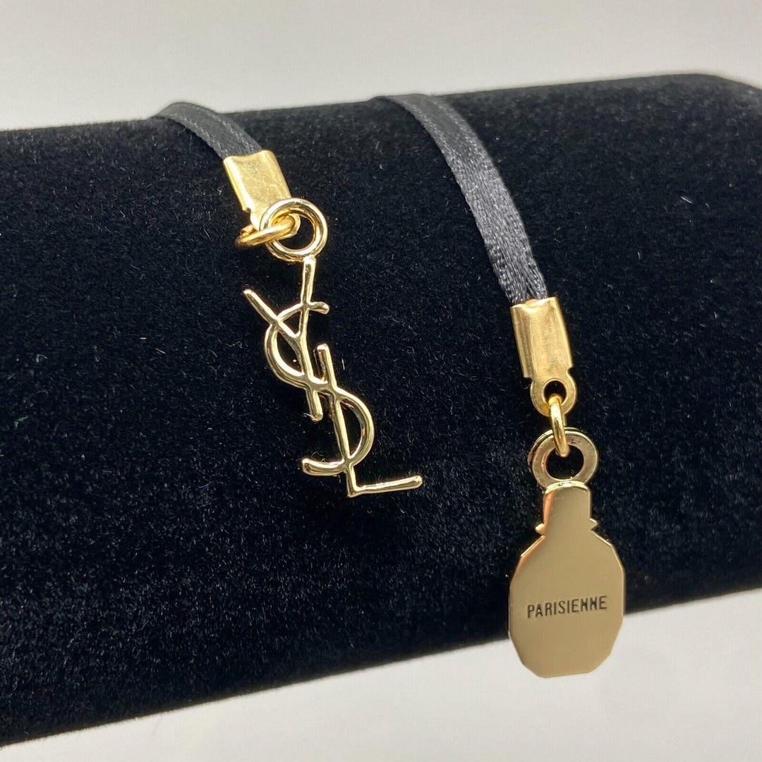 Yves Saint Laurent YSL Ribbon Charms Parisienne Gold Tone Logo ...