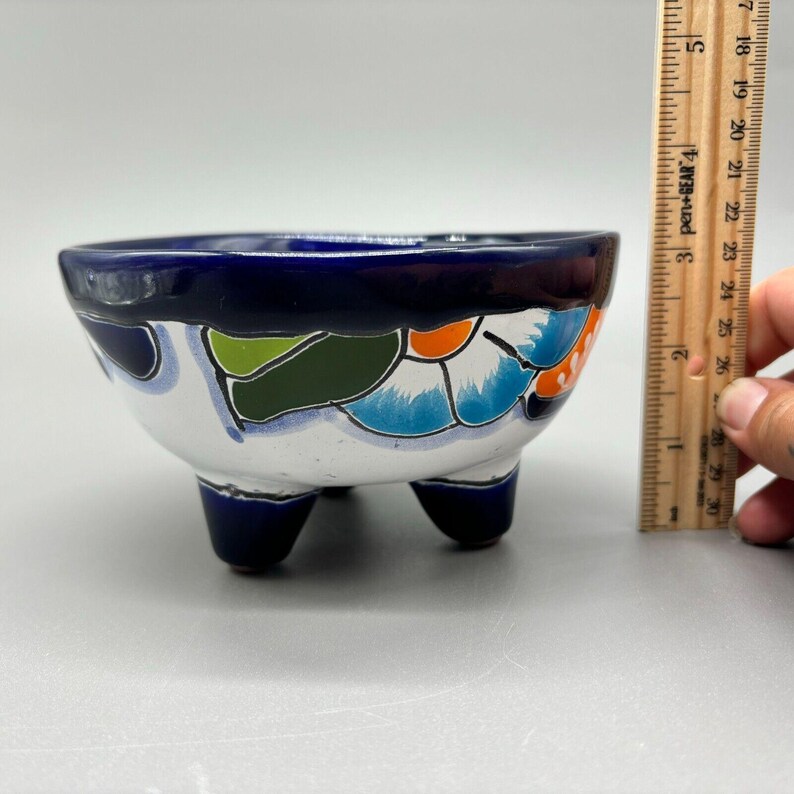 Talavera Footed Salsa / Guac Bowl Mexican Folk Art Blue Floral Signed ...