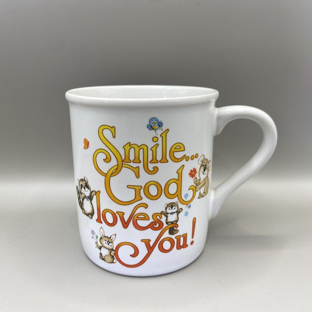 Vintage White Hallmark Coffee Mug - Animal Critters - "smile God Loves ...