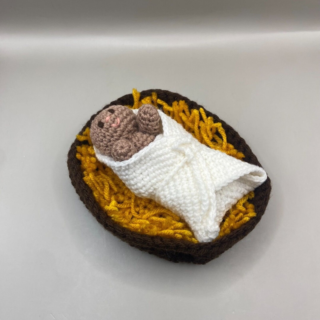 Handmade Crochet Nativity Doll Baby Jesus With Manger / Swaddling ...