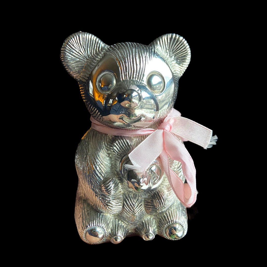 Vintage Leonard SILVER Plated Teddy Bear Coin Piggy Bank - Etsy