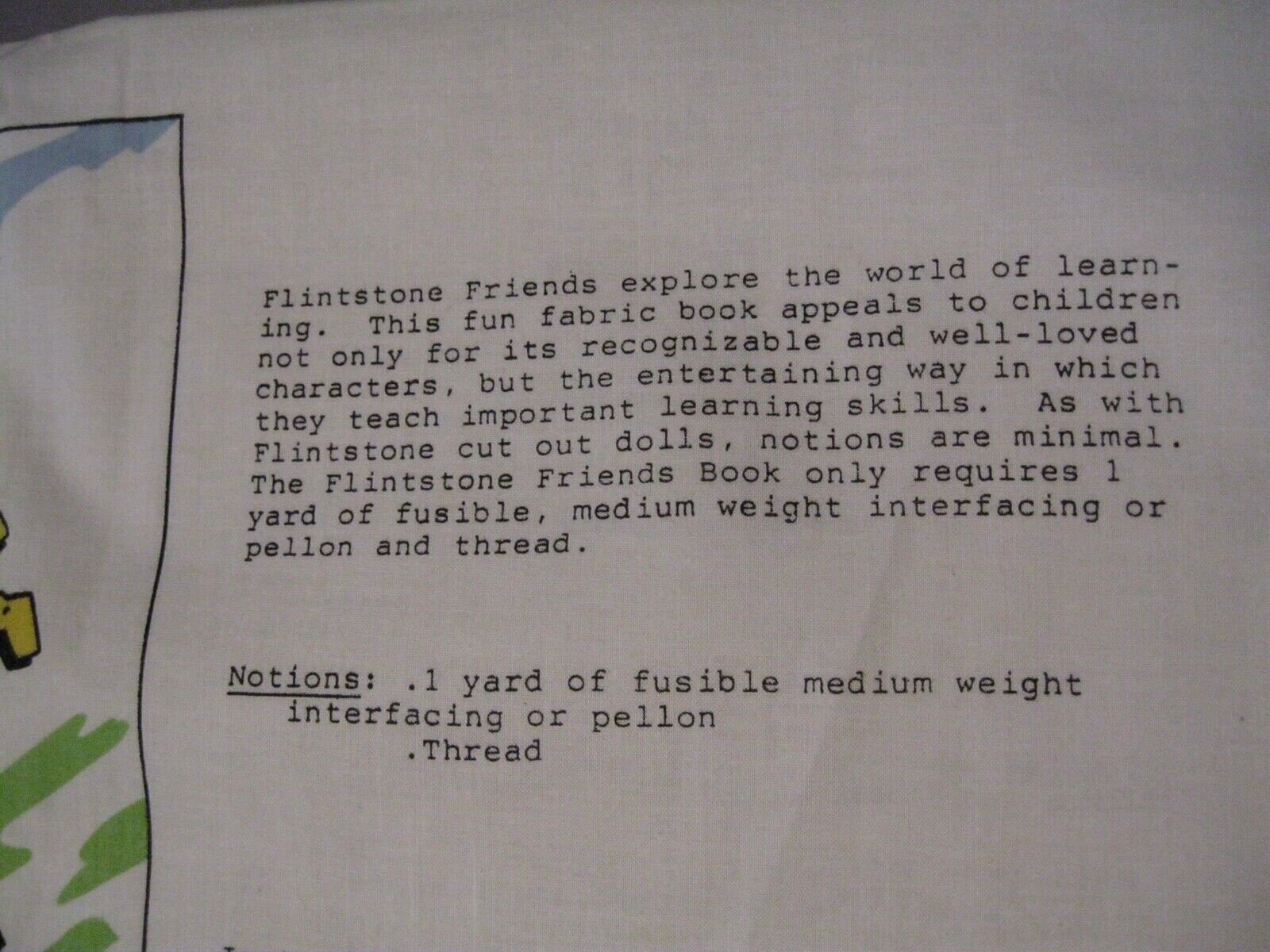 Vtg 1991 Flintstone and Friends Soft Book Fabric Cut & Sew Panel Hanna ...