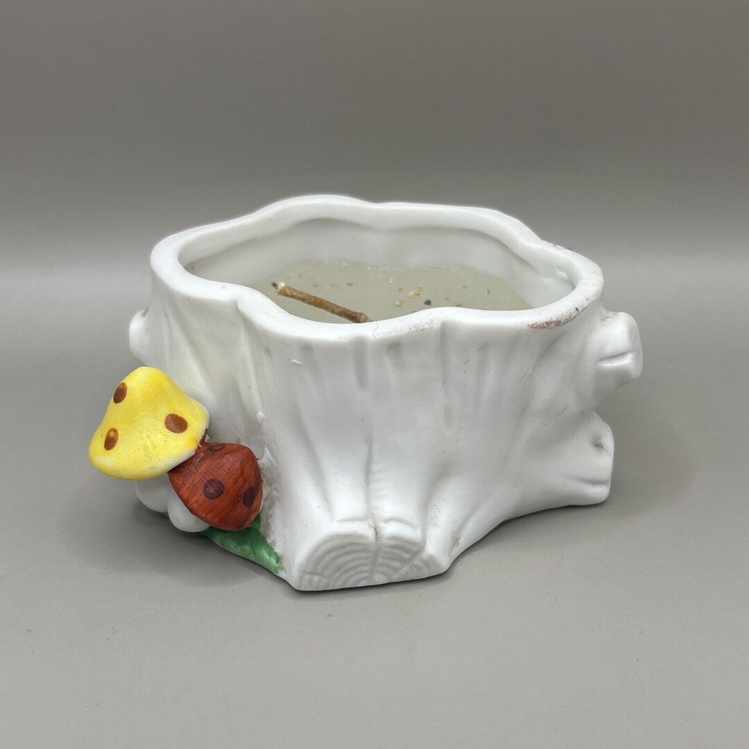 Vintage Lefton China Ceramic Tree Stump Toadstool Mushroom Trinket ...