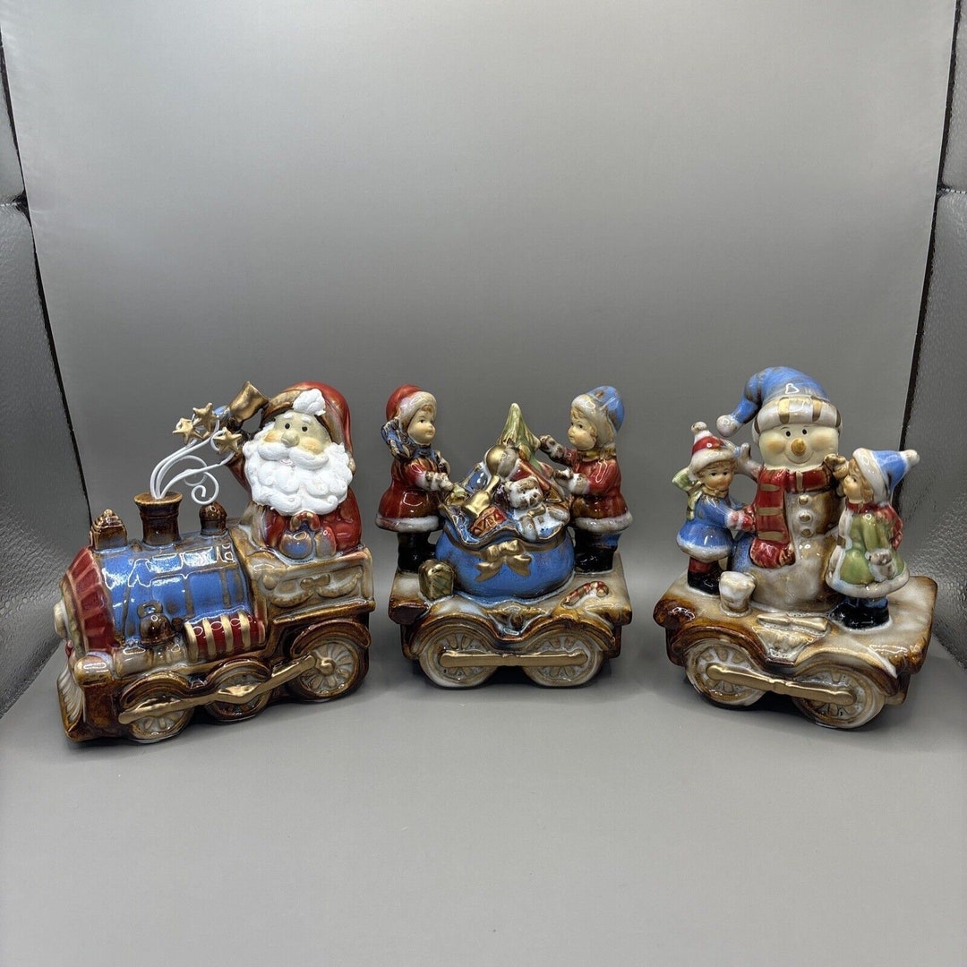 Tii Collections 3 Piece Christmas Holiday Train Glazed Stoneware ...