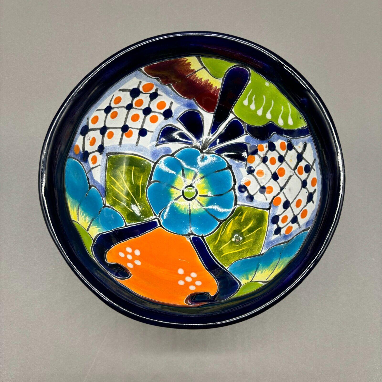 Talavera Footed Salsa / Guac Bowl Mexican Folk Art Blue Floral Signed ...