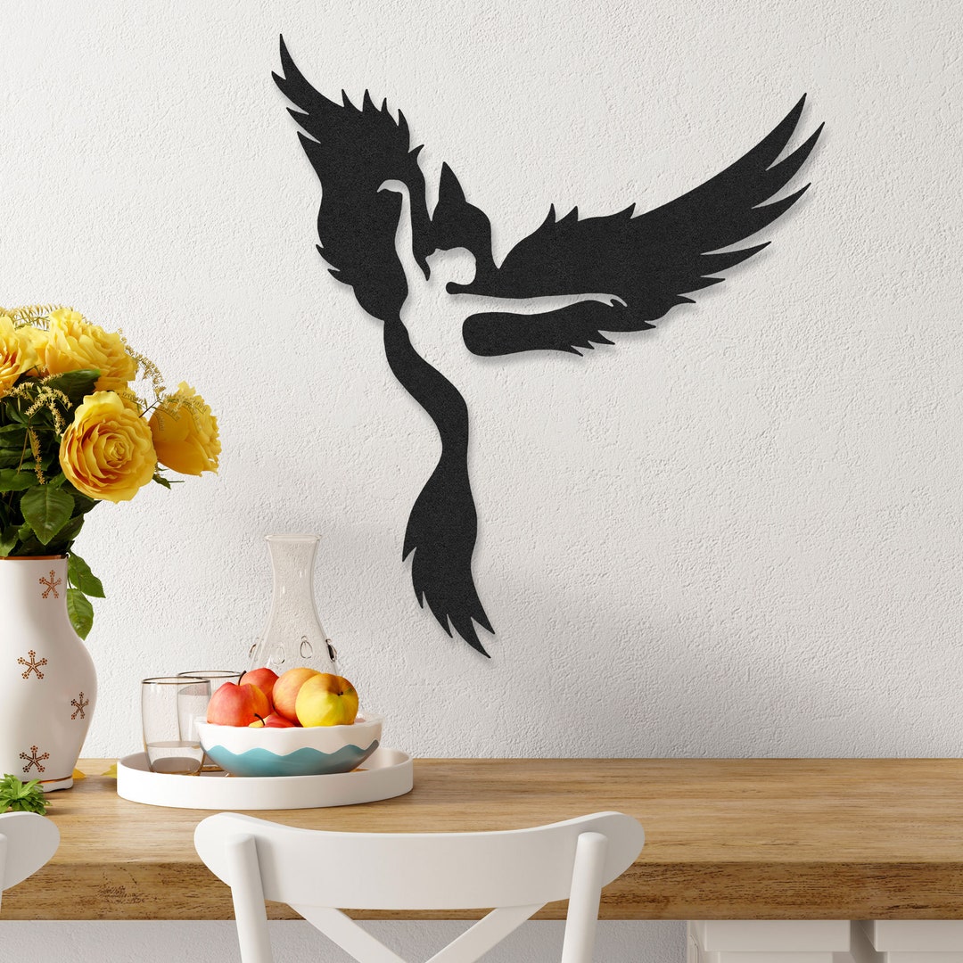 Metal Phoenix Wall Decor, Human Shaped Phoenix Wall Hanging Art ...
