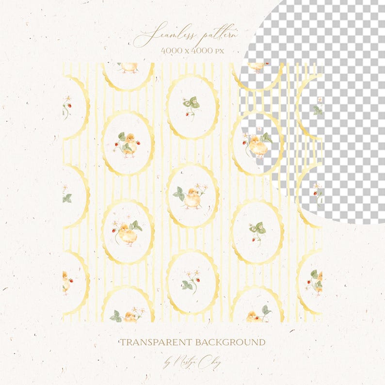 Watercolor Strawberry Chicks Seamless Pattern: Yellow Checkered ...