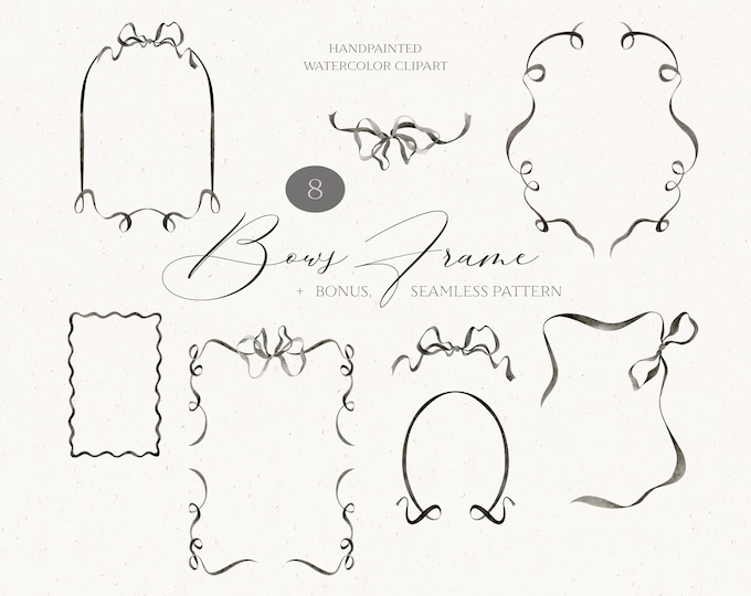 Bows Ribbon Frame Clipart, Bow Frame Clipart, Grandmillennial Clipart ...