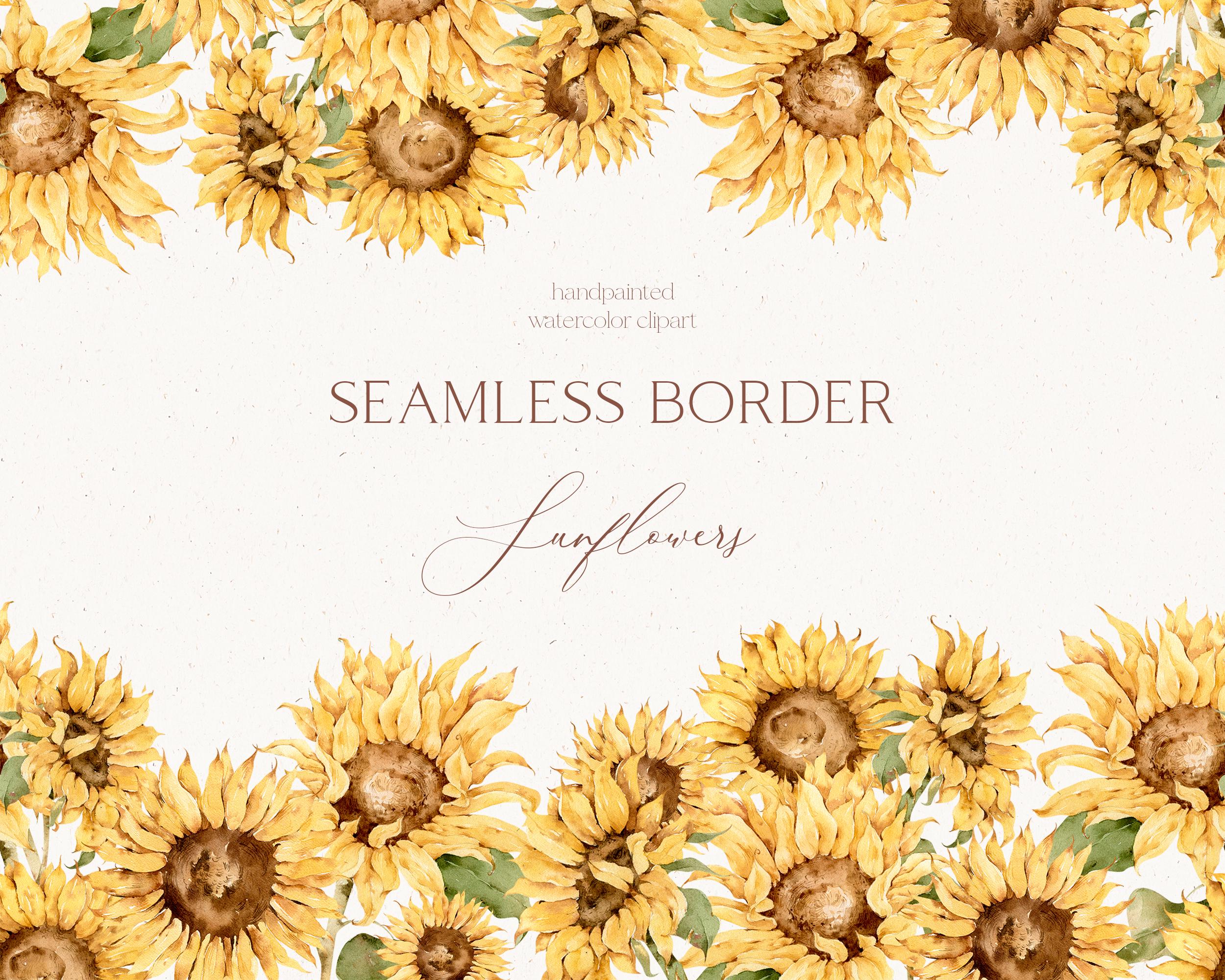 Watercolor Sunflower Border: Floral Frame Clipart (PNG Digital Design ...