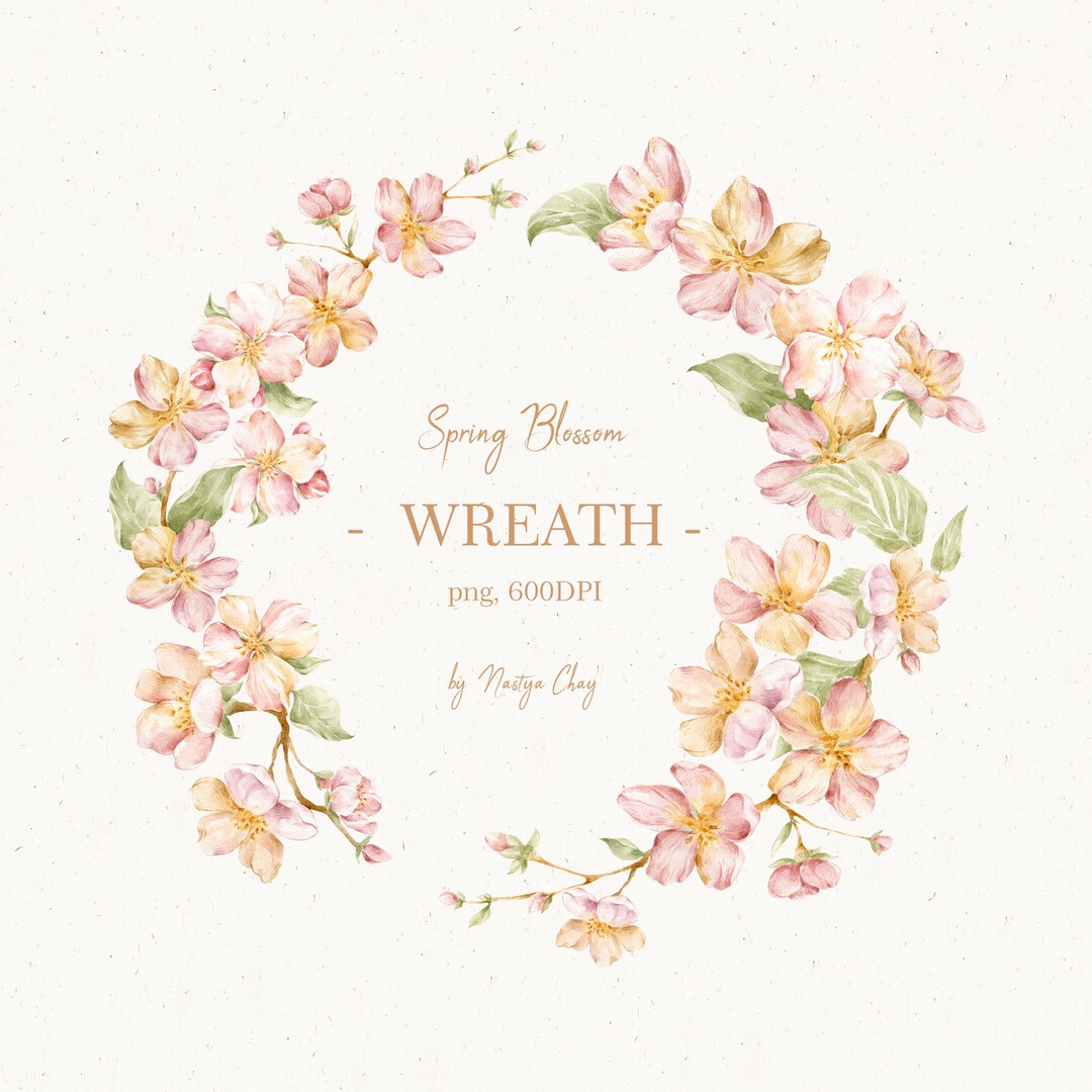Watercolor Spring Wreath Apple Blossom Wreath Watercolor Pink Flowers ...