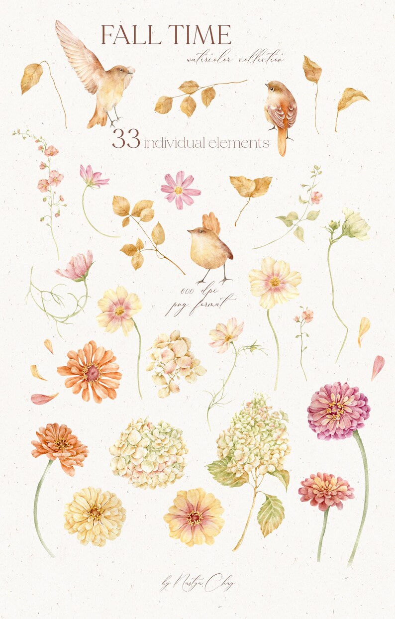 Watercolor Autumn Flowers Clipart: Fall Floral Elements (PNG) - Etsy