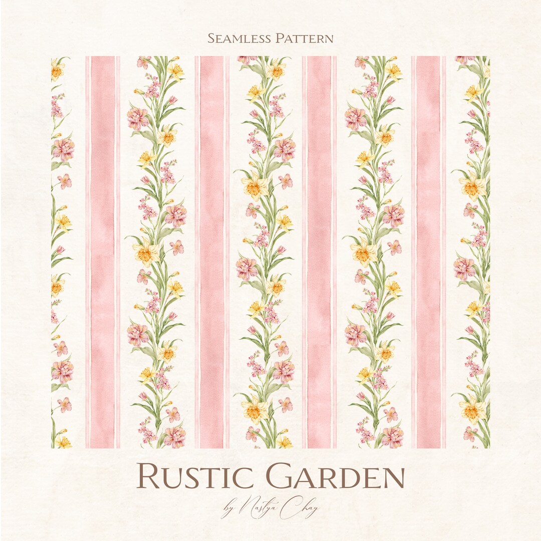 Watercolor Vintage Floral Pattern, Spring Flowers, Peaches and Cream ...