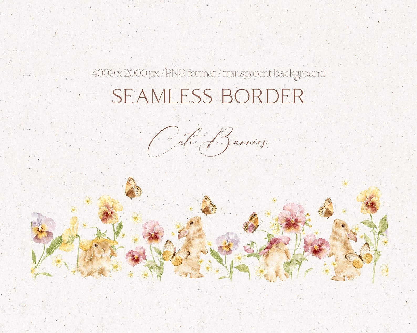 Watercolor Bunnies Border, Tiny Bunny Clipart, Watercolor Pansies ...