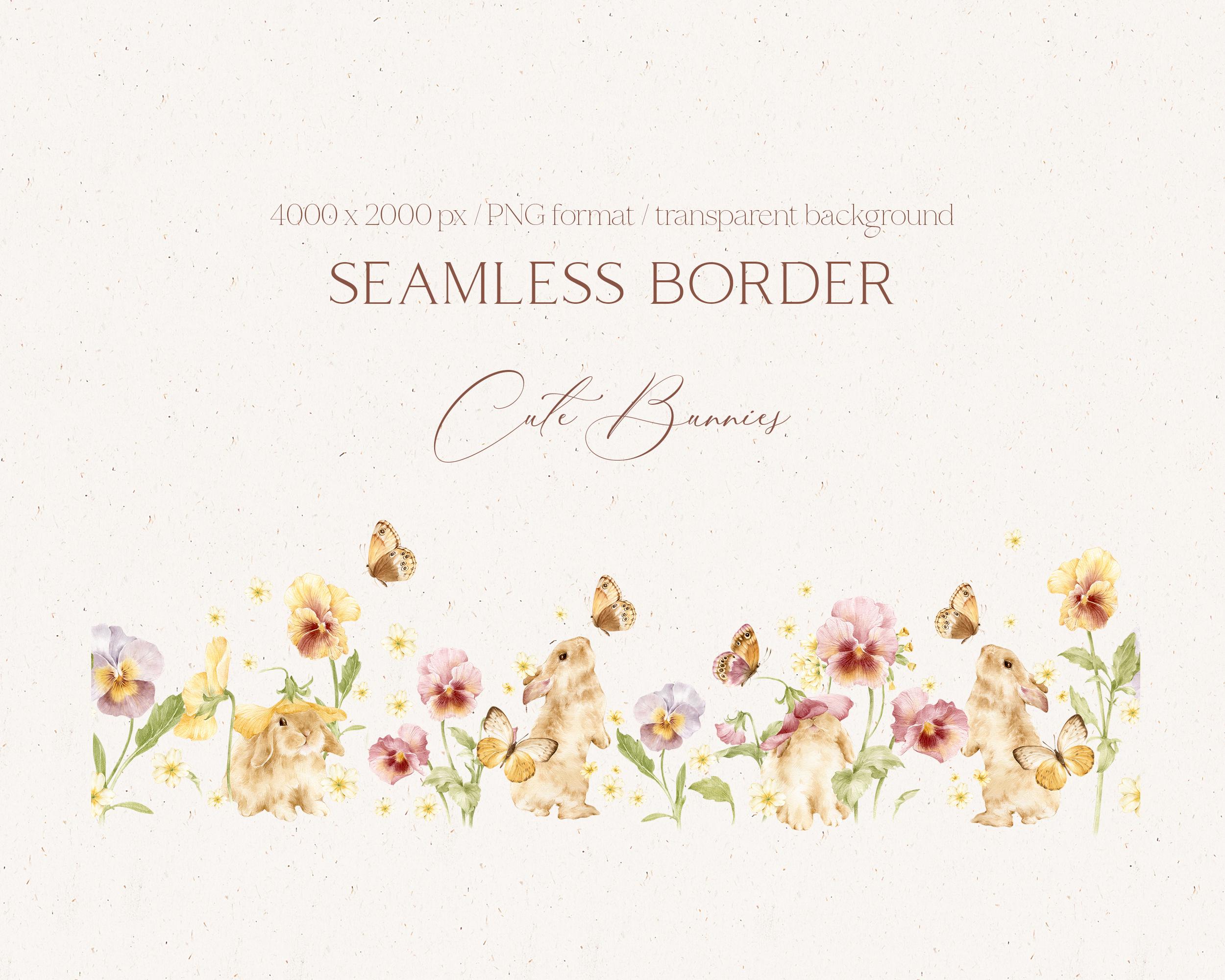 Watercolor Bunnies Border, Tiny Bunny Clipart, Watercolor Pansies Flowers, Watercolor Butterfly ...