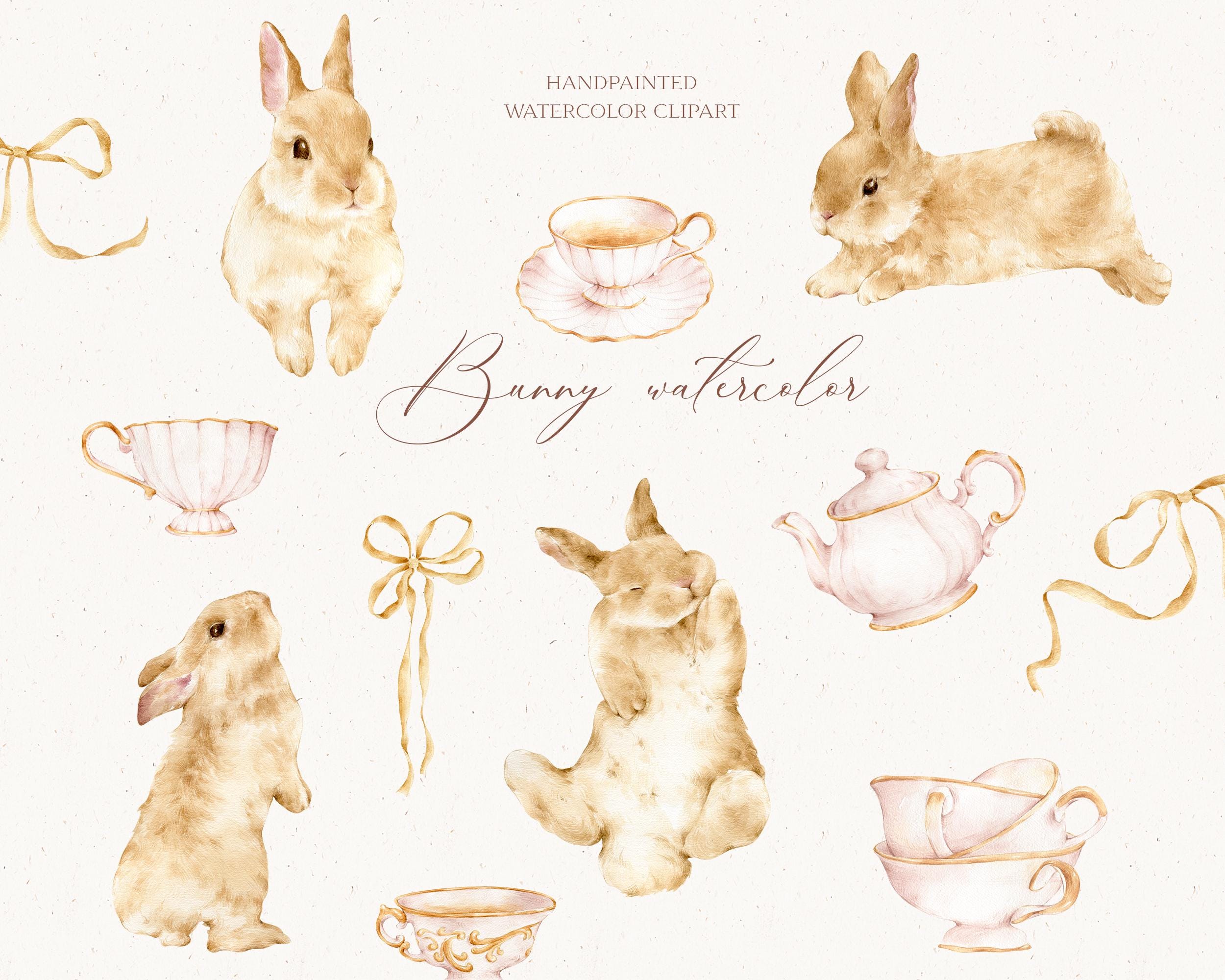 Watercolor Bunny Clipart, Cute Hand-painted Rabbits PNG, Bunnies Easter ...