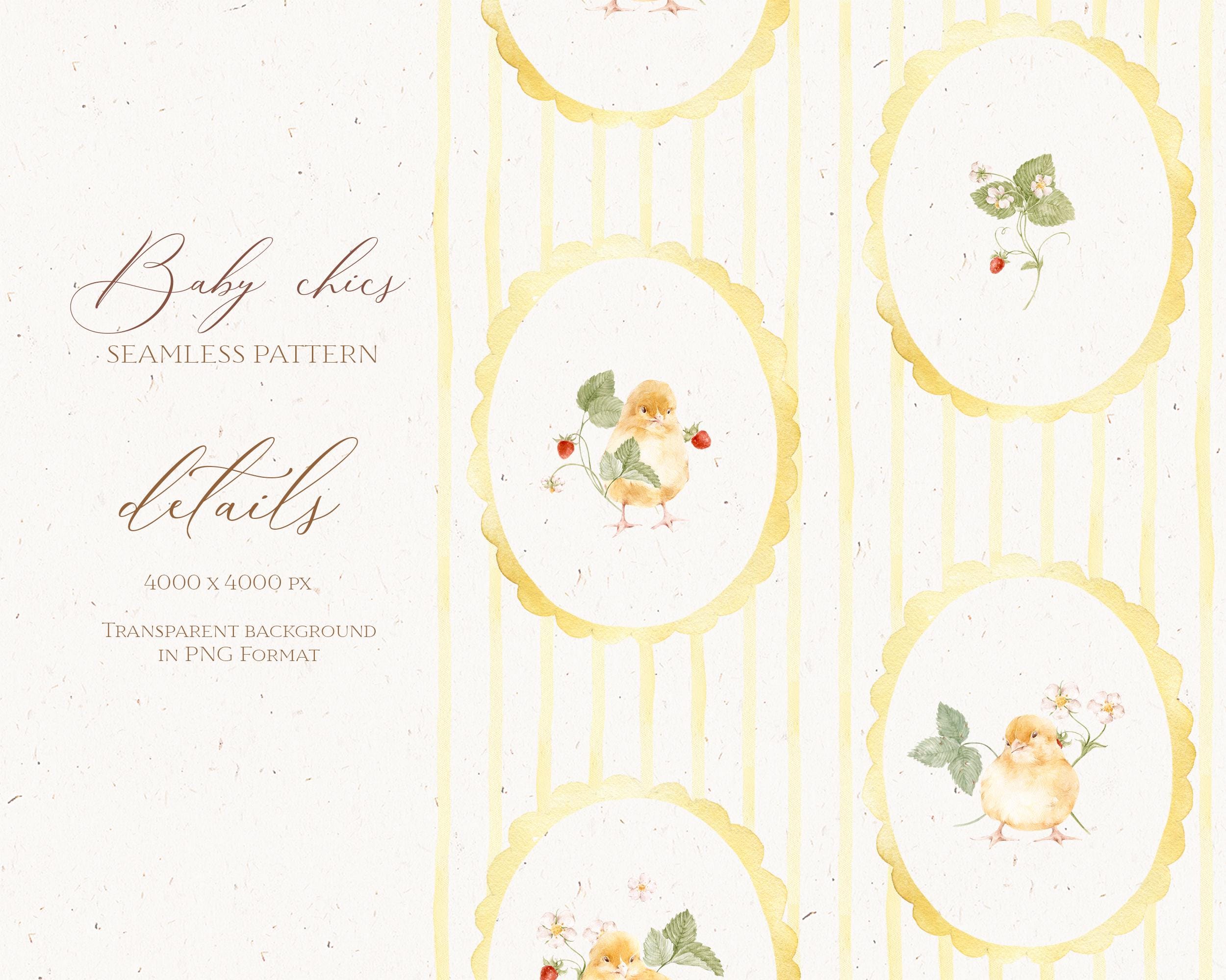 Watercolor Strawberry Chicks Seamless Pattern: Yellow Checkered ...