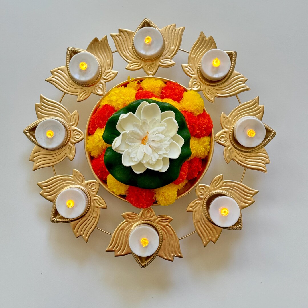 Matt Gold Finish 12 Inches Lotus Shaped Diwali Urli, Indian Wedding ...