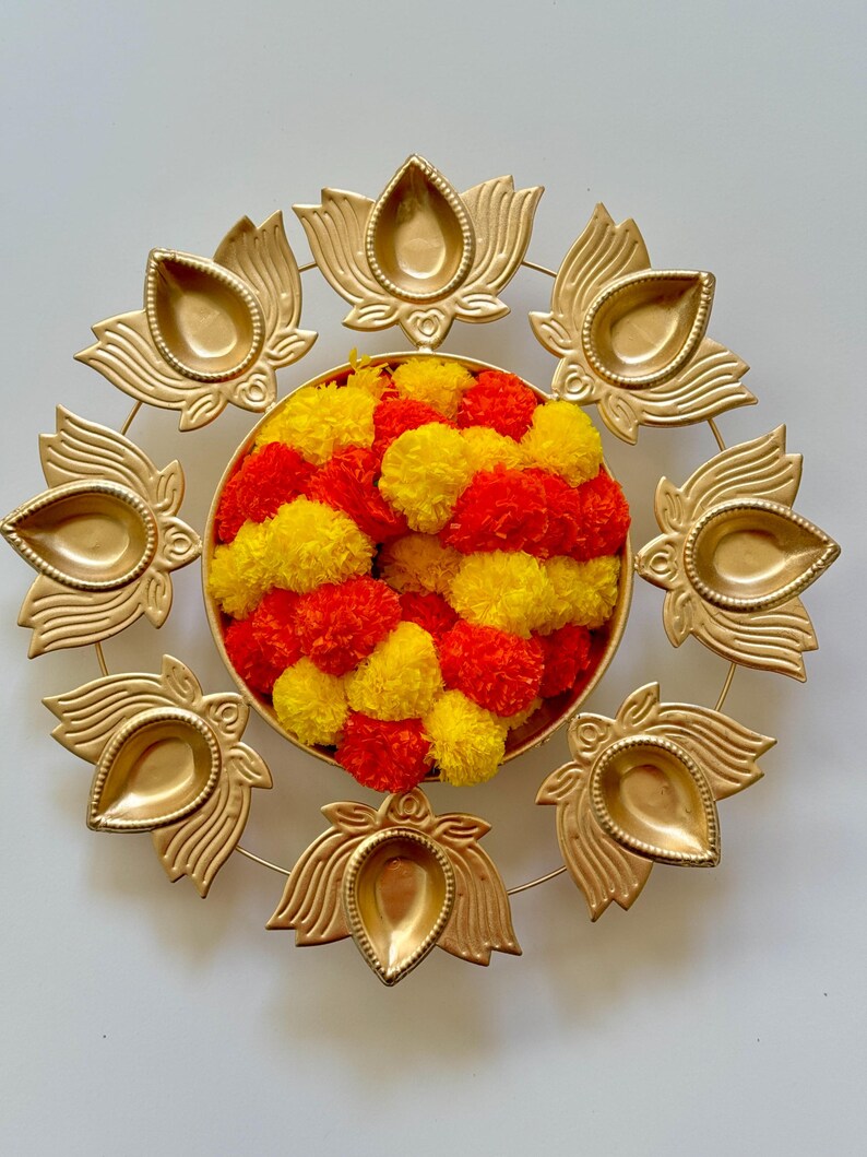 Matt Gold Finish 12 Inches Lotus Shaped Diwali Urli, Indian Wedding ...