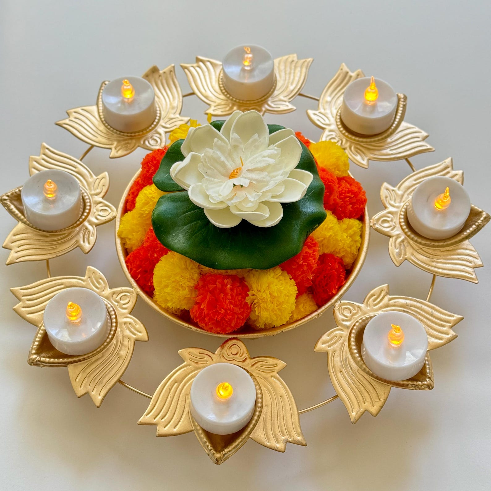 Matt Gold Finish 12 Inches Lotus Shaped Diwali Urli, Indian Wedding ...