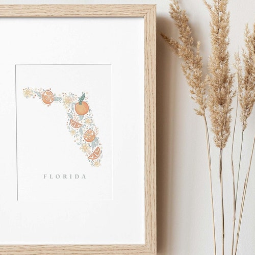 Illustrated Florida Art Print Florida State Print Modern - Etsy